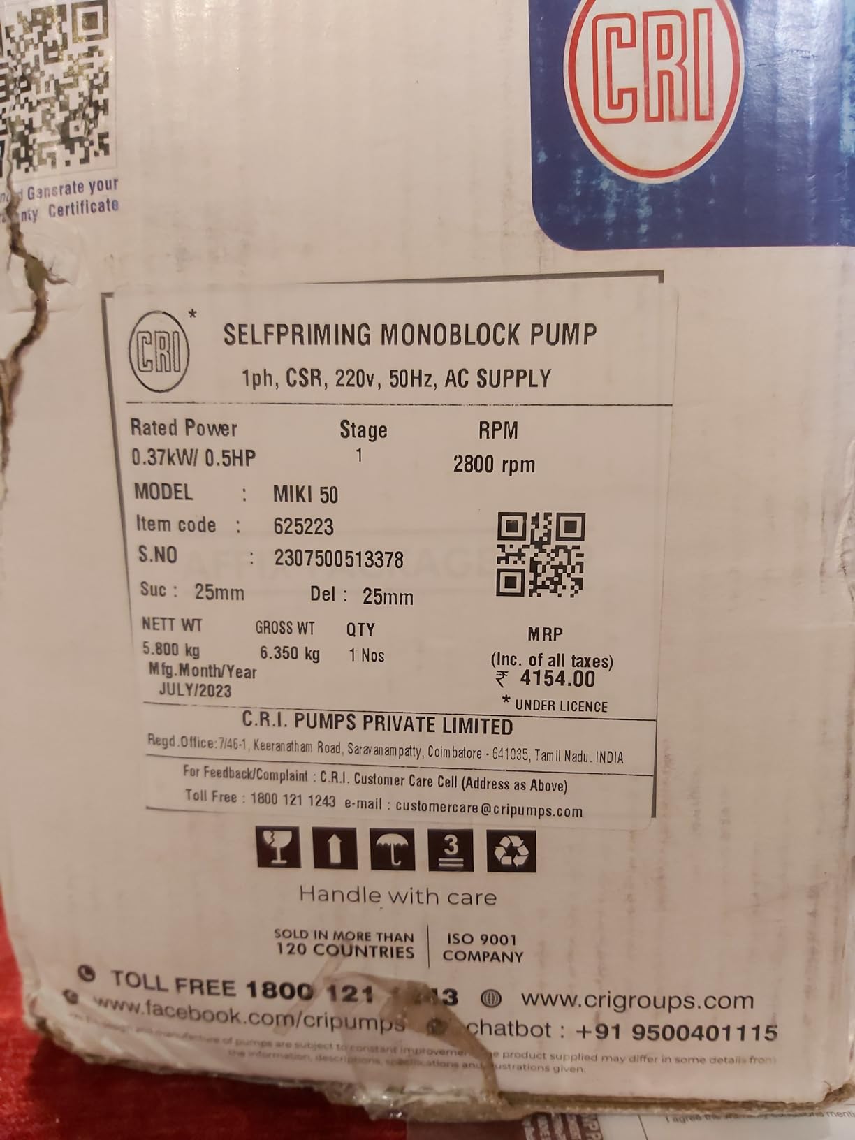 TAVO Cri Pressure Booster Pump With Cri Automatic Pump Controller (0.5 ...