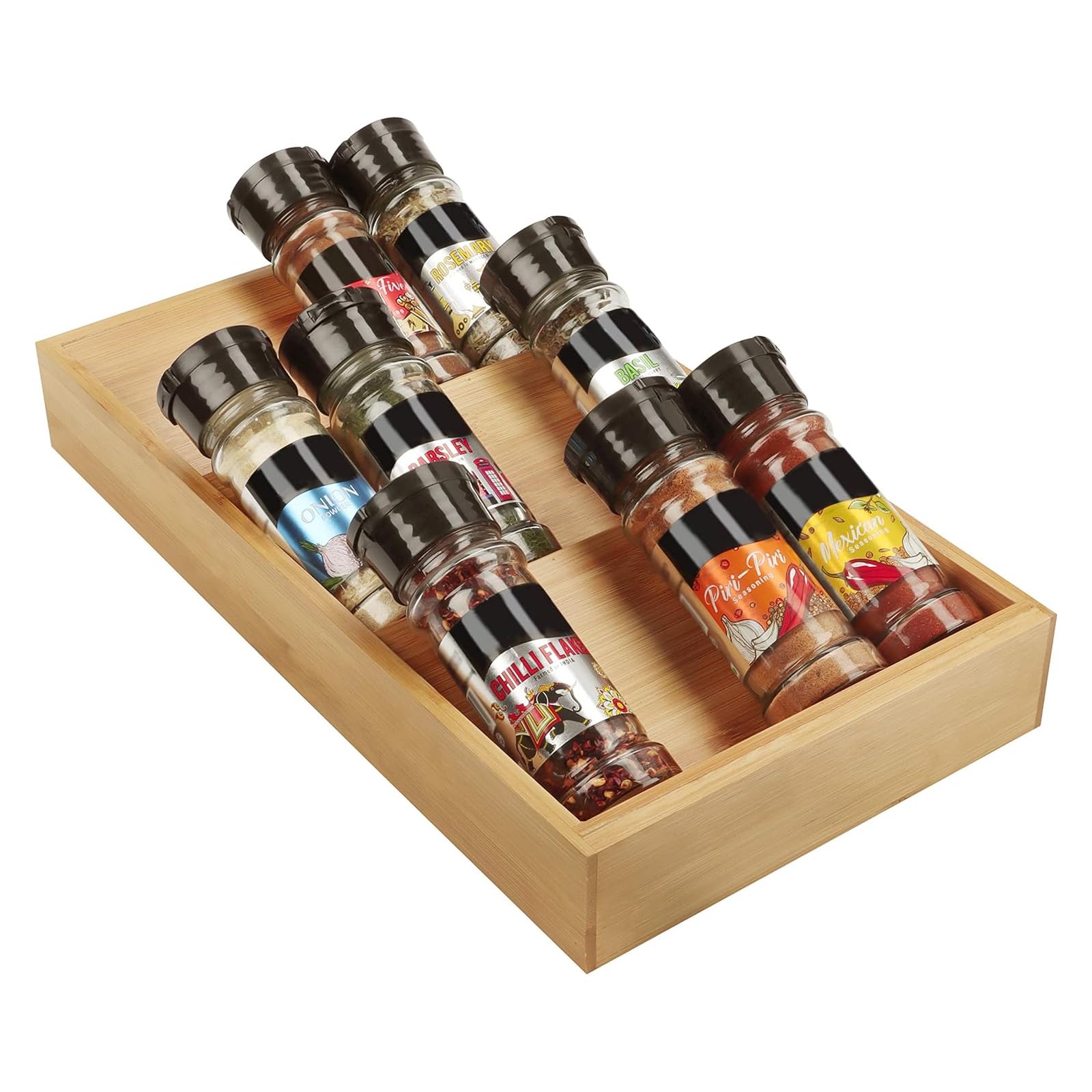 Buy MuHadJiya 3-Tier Bamboo Drawer Spice Rack Wooden Drawer Organizer ...