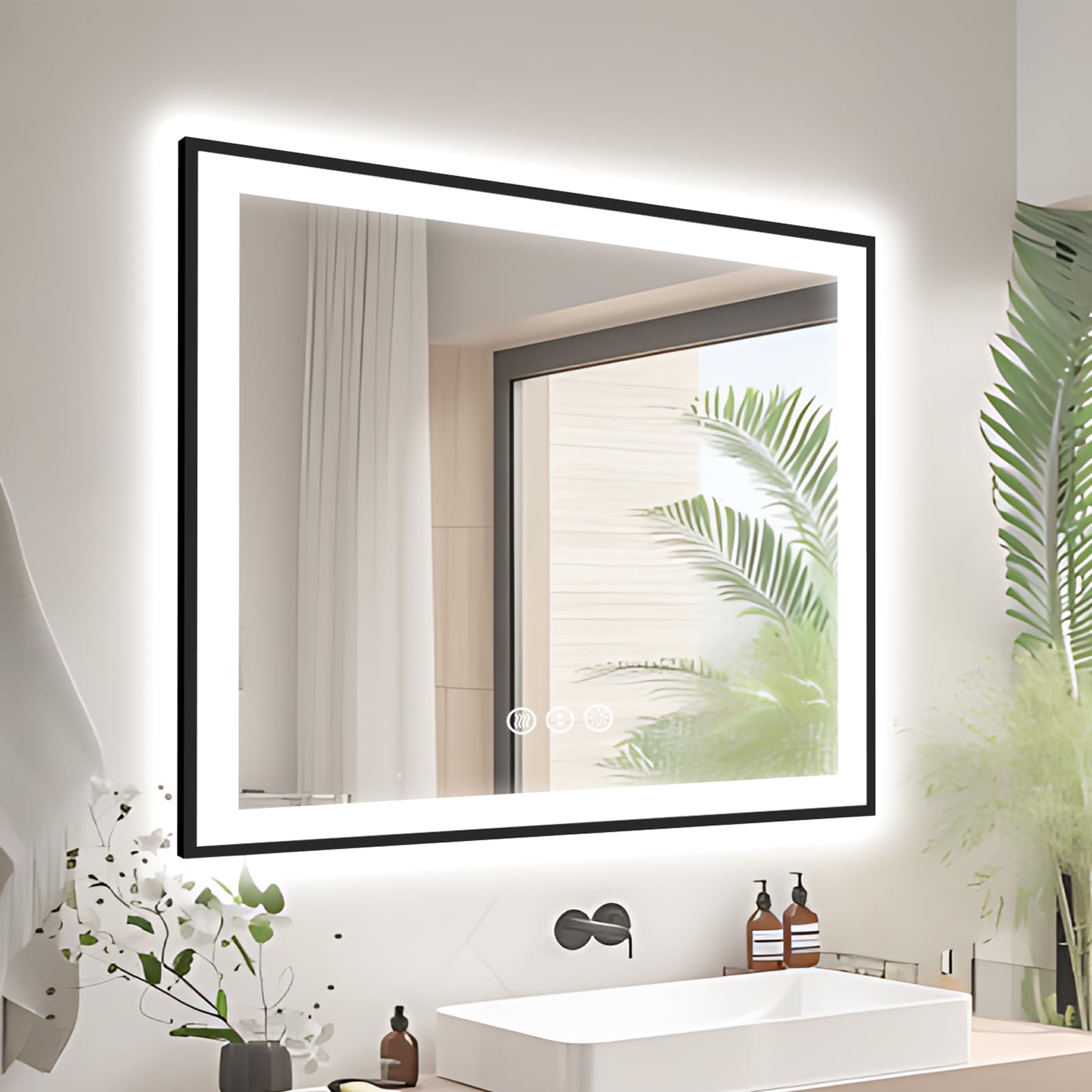 Amazon.com: Amzyes 36x36 Light up Bathroom Mirror, Black Square Mirror ...