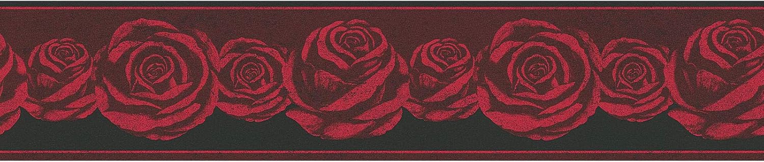 Red Rose Wallpaper Border | Black and Red Floral Wallpaper Border for ...