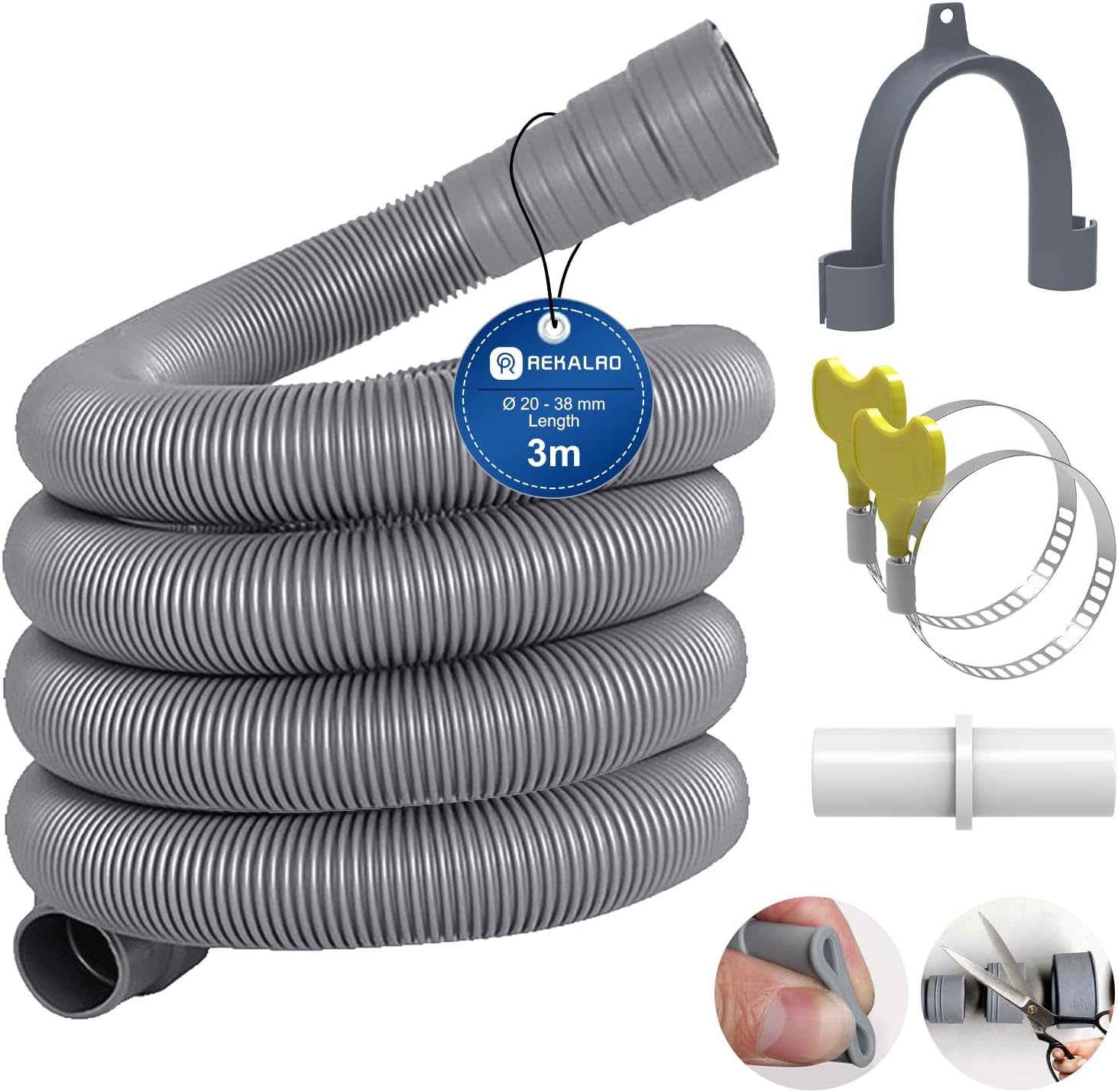 REKALRO Universal Drain Hose Extension Pipe Kit, Washing Machine Hose ...
