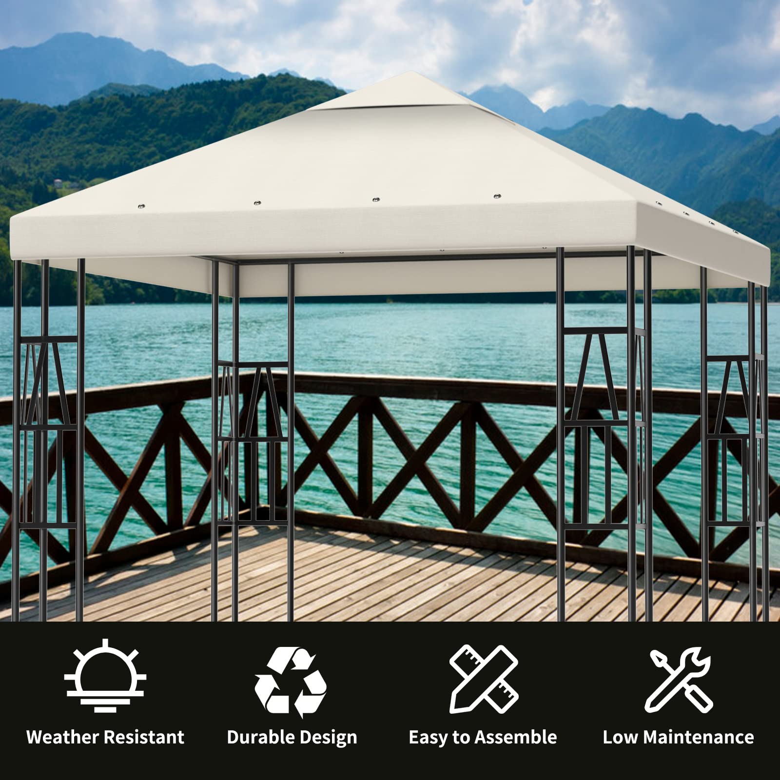 FOLAWO 10' X 10' Gazebo Replacement Canopy Double Tier Gazebo Covers ...