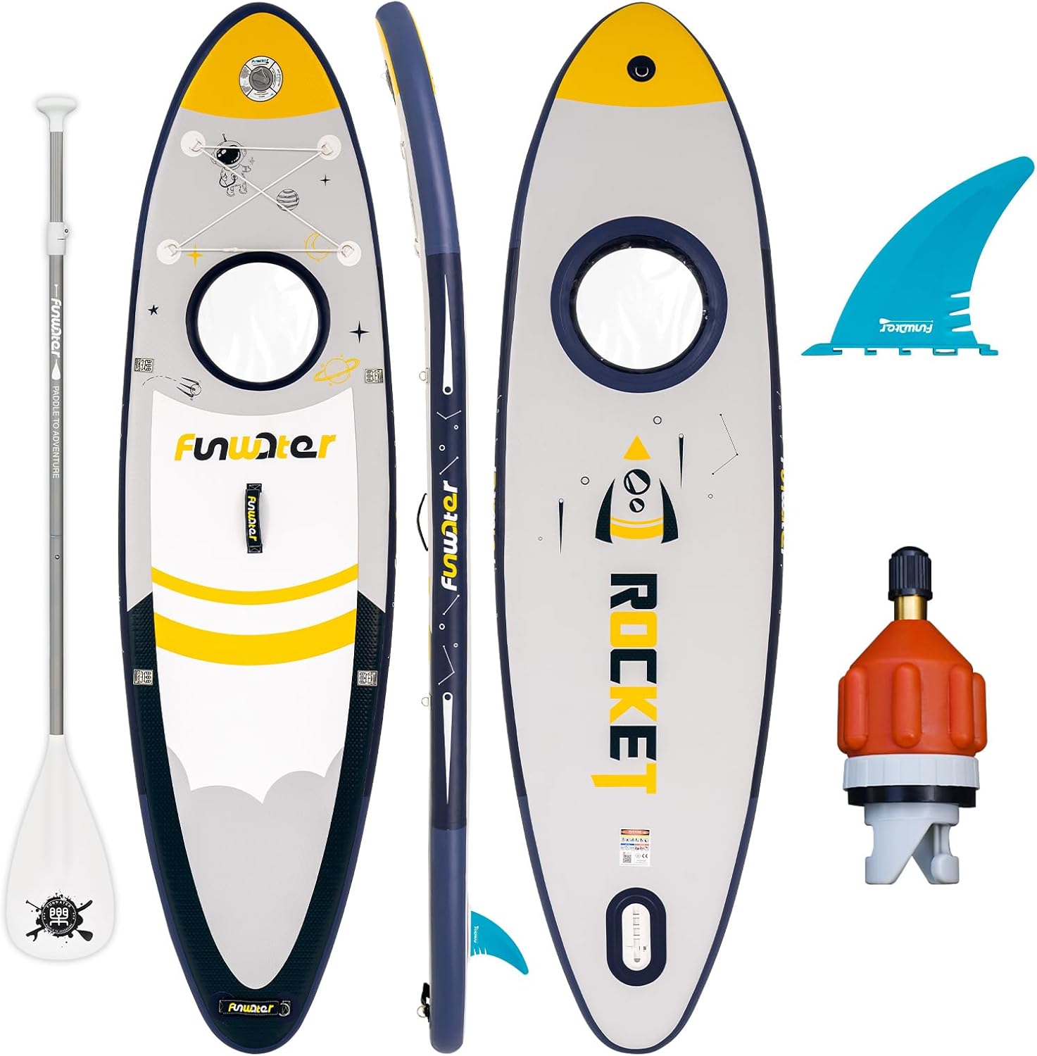 FunWater SUP Inflatable Stand Up Paddle Board Transparent Window Design ...