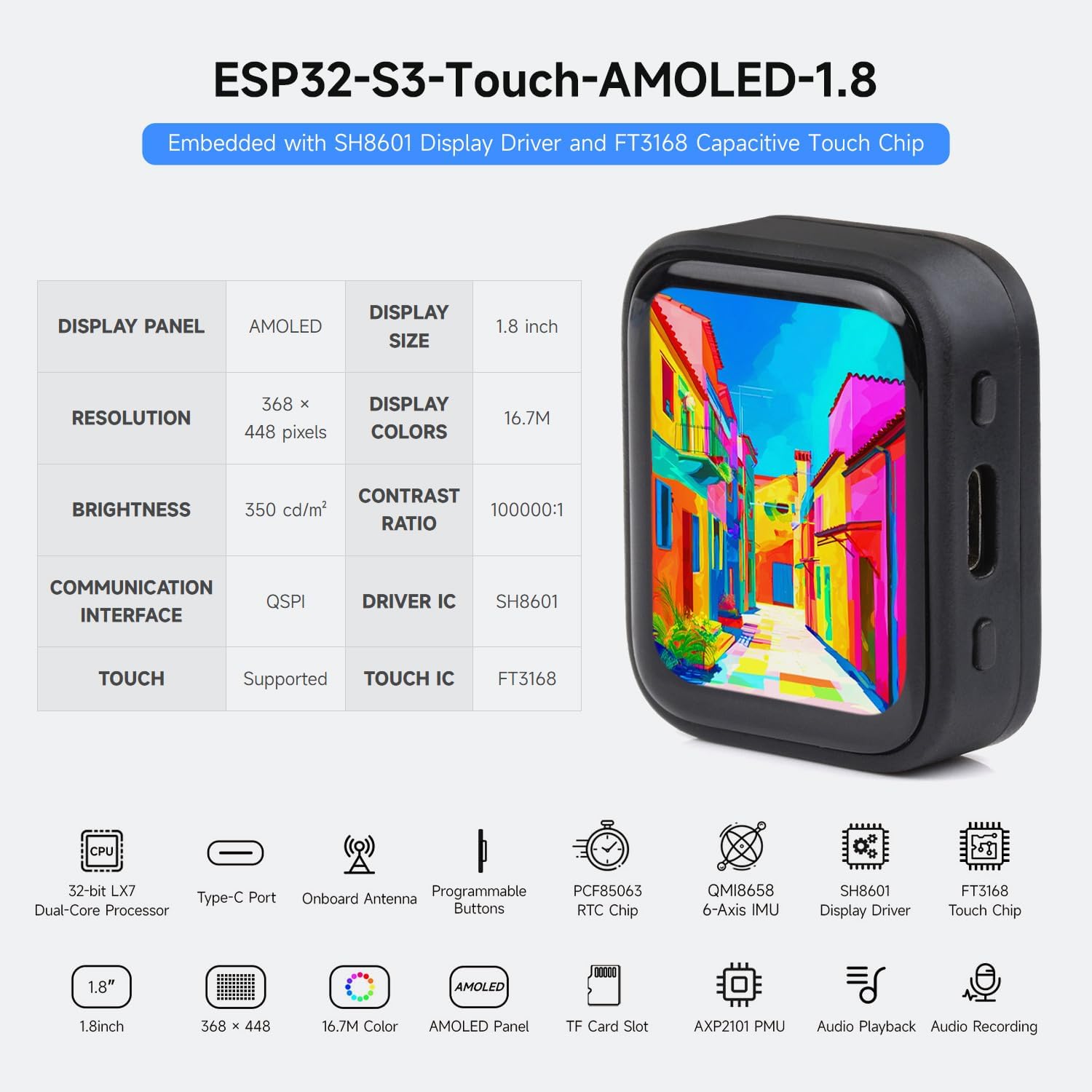 Waveshare ESP32-S3 1.8inch AMOLED Touch Display, Philippines | Ubuy