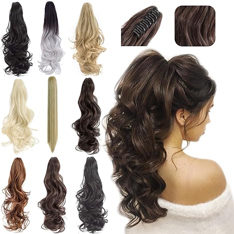 Amazon.com : FELENDY Ponytail Extension Claw 18" 20" Curly Wavy ...