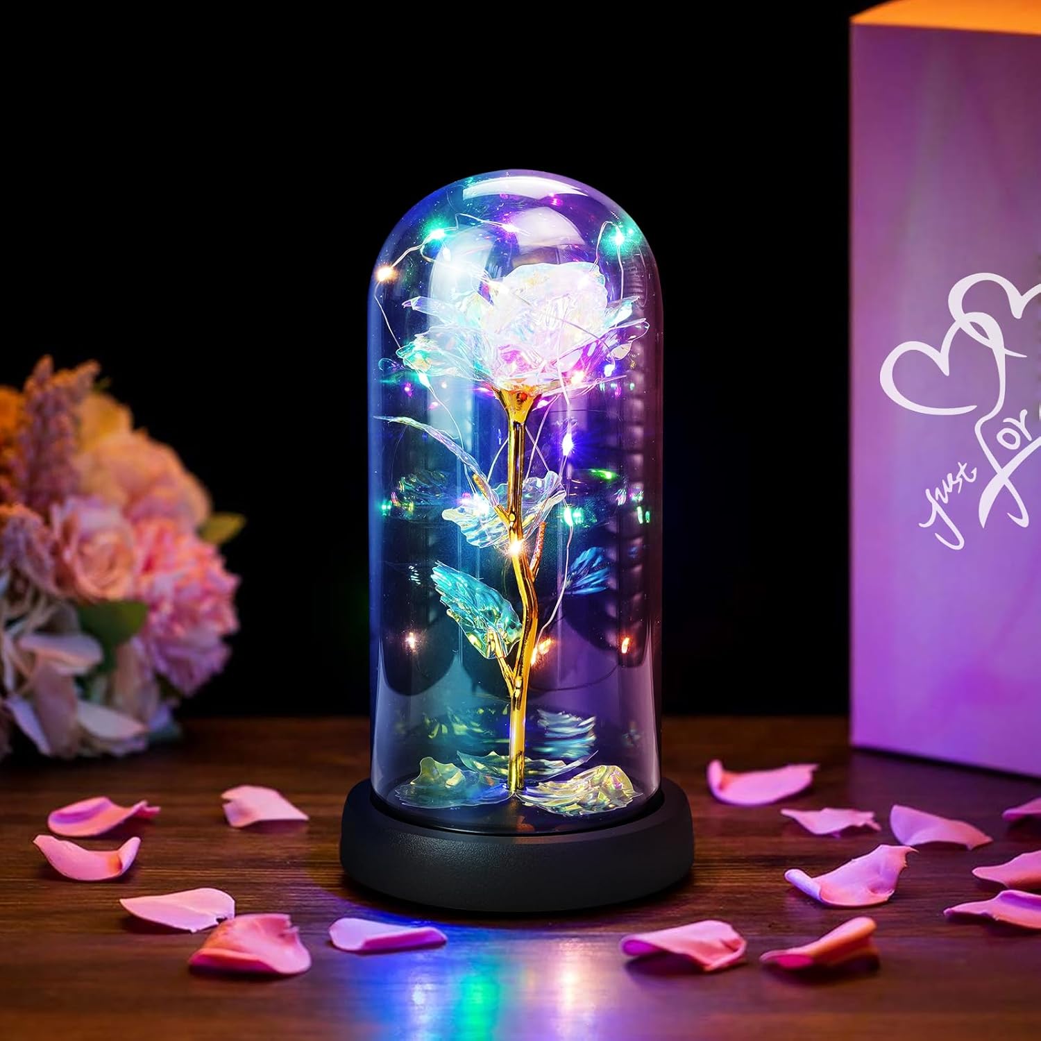 Amazon.com: Suturun Rainbow Colorful Rose Gifts for Women, Light Up ...