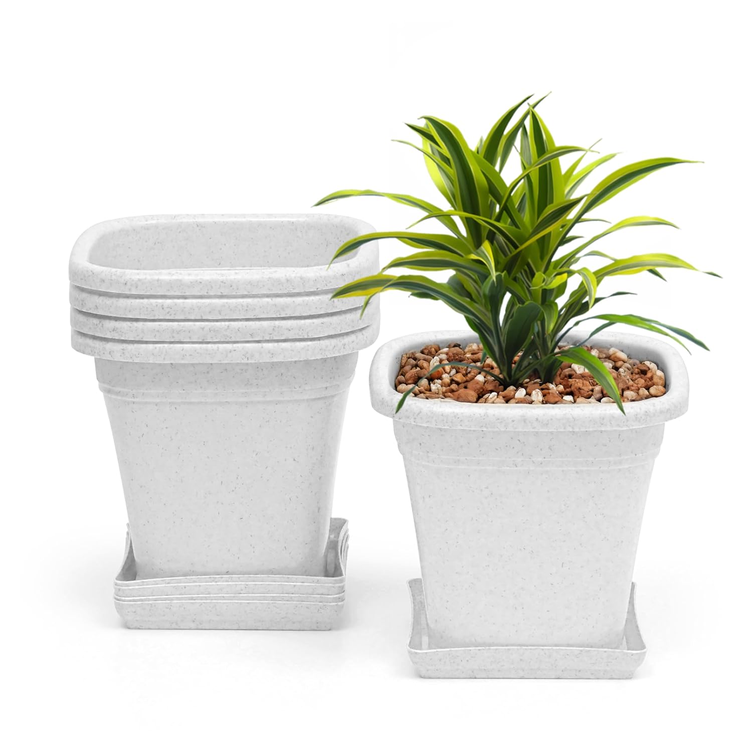 Livzing 9 Inch Flower Pots with Bottom Tray | Indoor and Outdoor Flower ...