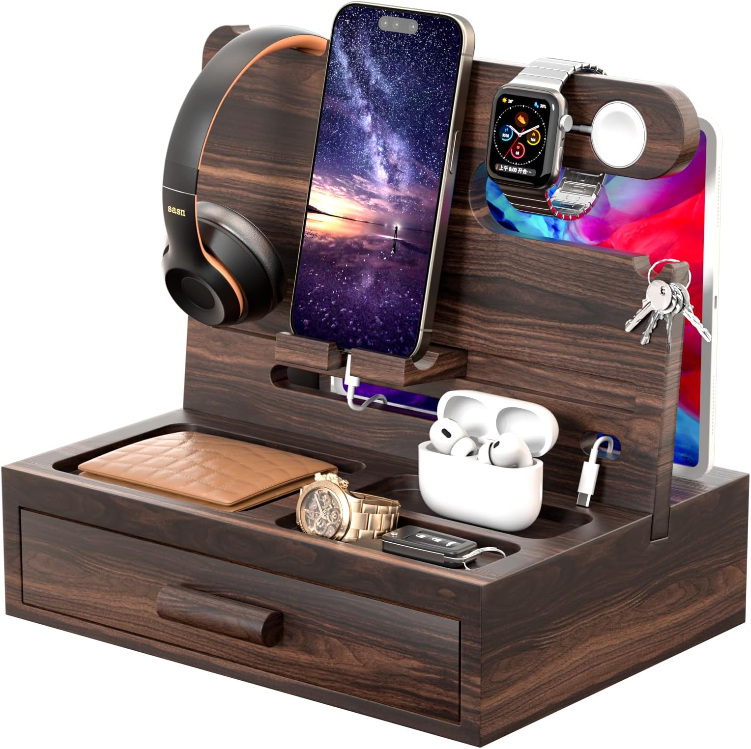Amazon.com: Wood Phone Docking Station for up to 3 Phones - Nightstand ...