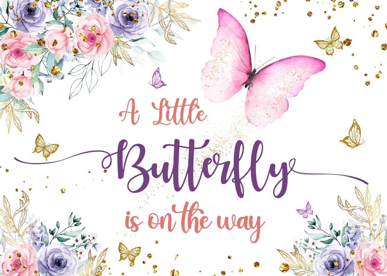 Amazon.com : LYCGS 7X5ft Butterfly Baby Shower Backdrop A Little ...