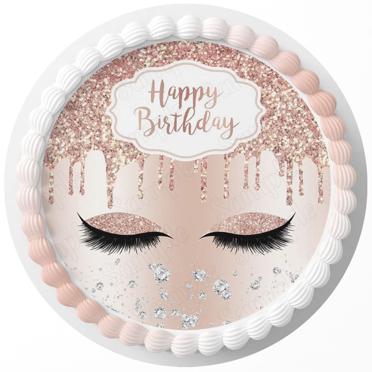 Amazon.com: Pink Eyes Makeup Glitter Edible Cake Image Topper Birthday ...