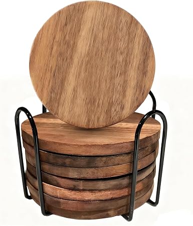 Benaewa 8 Pcs Wooden Coasters, Coasters Set with Holder for Home ...