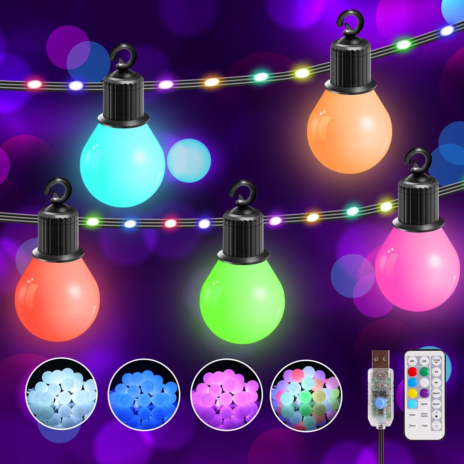 ALOVECO 41ft 100 LED String Lights Outdoor Indoor USB Plug RGB Color ...