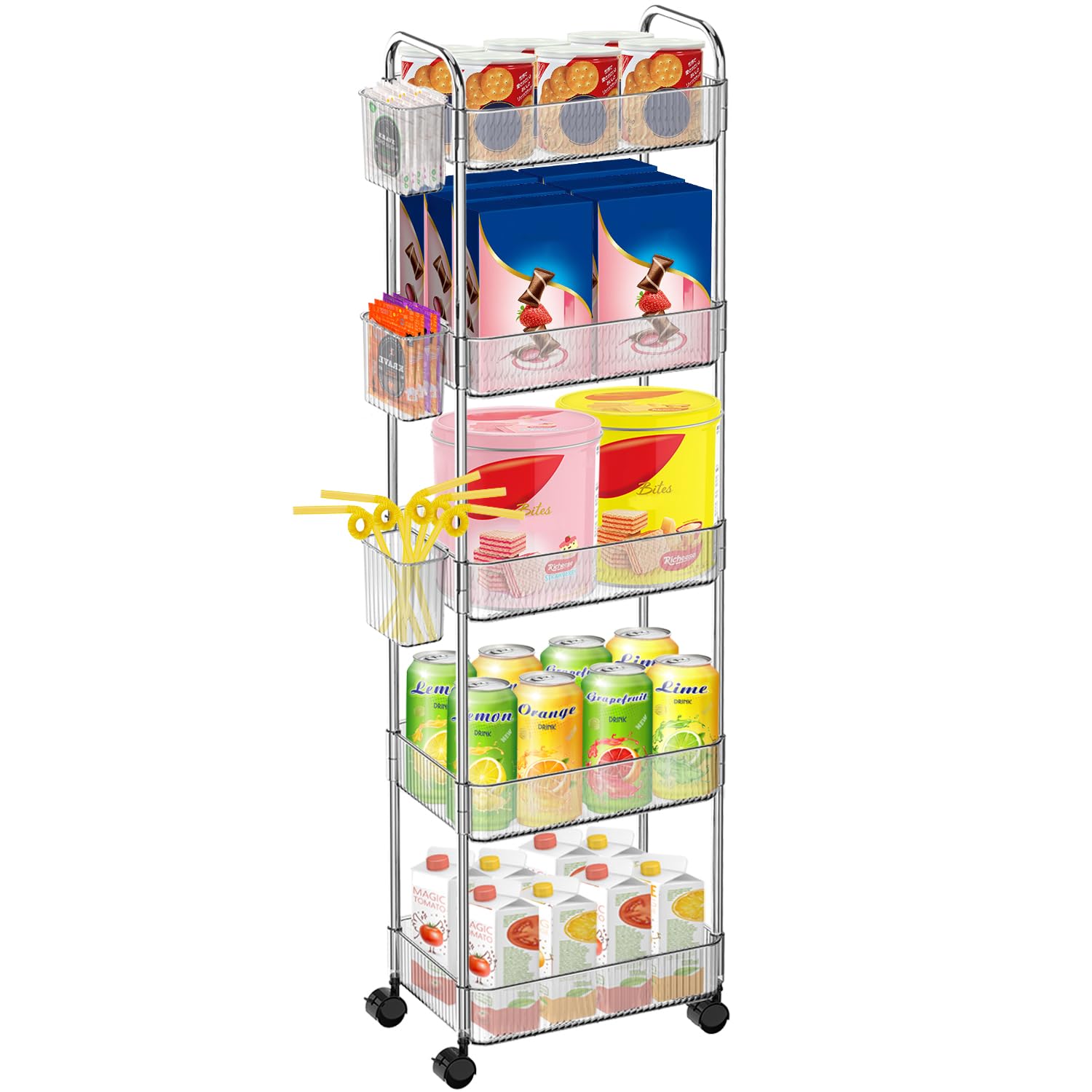 NIUXX 5 Tier Storage Trolley Cart, Kitchen Bathroom Trolley on Lockable ...