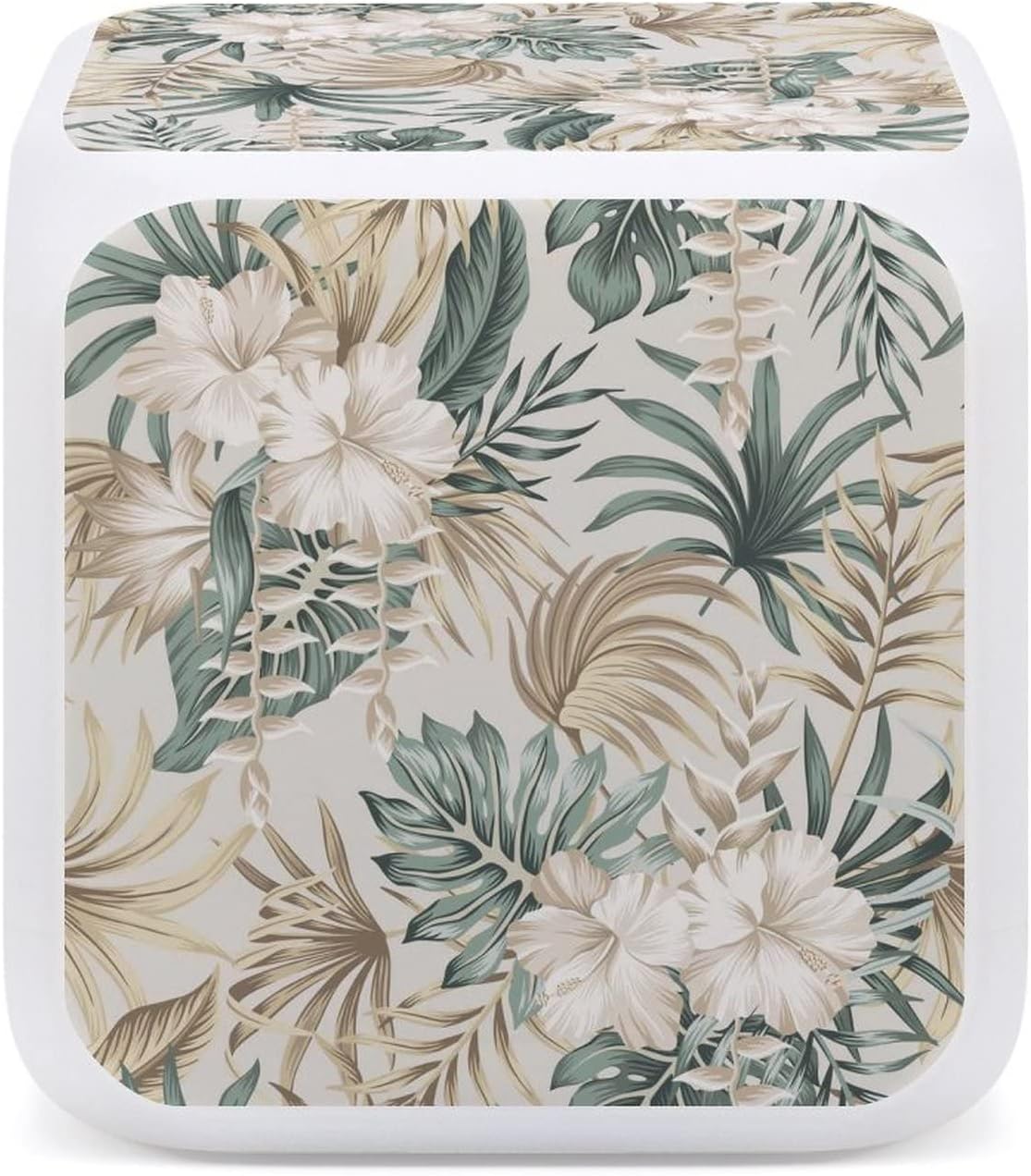 Beige Tropical Hibiscus Flowers Leaves Exotic Jungle Palm Leaves Mini ...