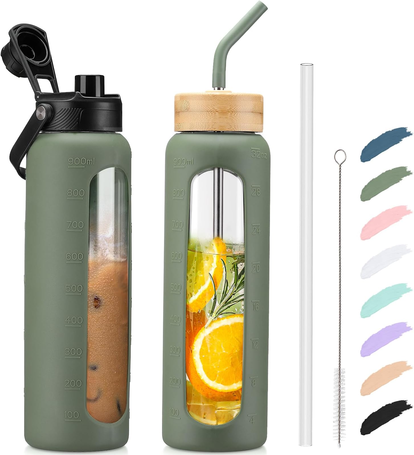 Amazon.com: aecotea 32 oz Motivational Glass Water Bottle with Straw ...