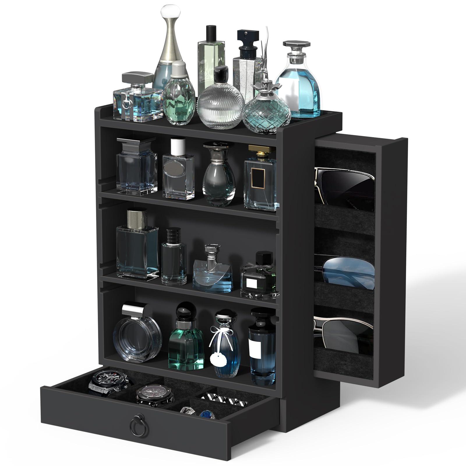 Buy Wooden Cologne Organizer for Men Sliding 4 Tiers of Standing ...