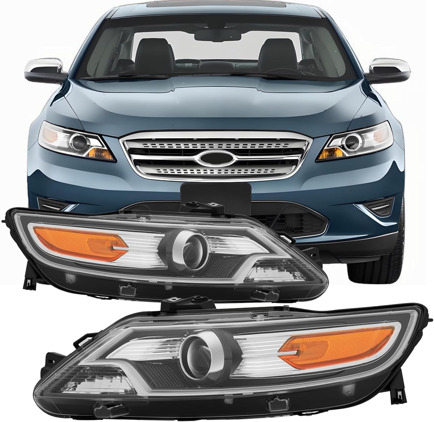 Amazon.com: 2PCS Headlights Assembly With Bulbs For 2010 2011 2012 Ford ...