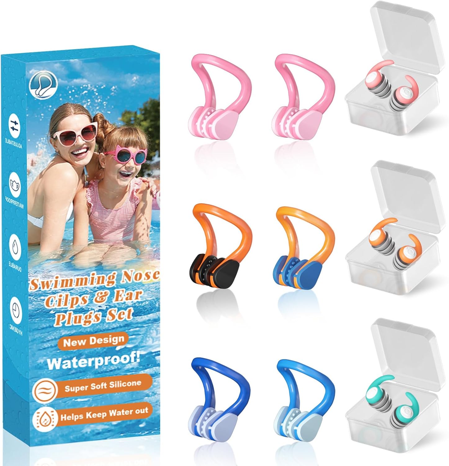 Swimming Nose Clip Ear Plugs - 9 Packs Silicone Swim Nose Plugs with ...
