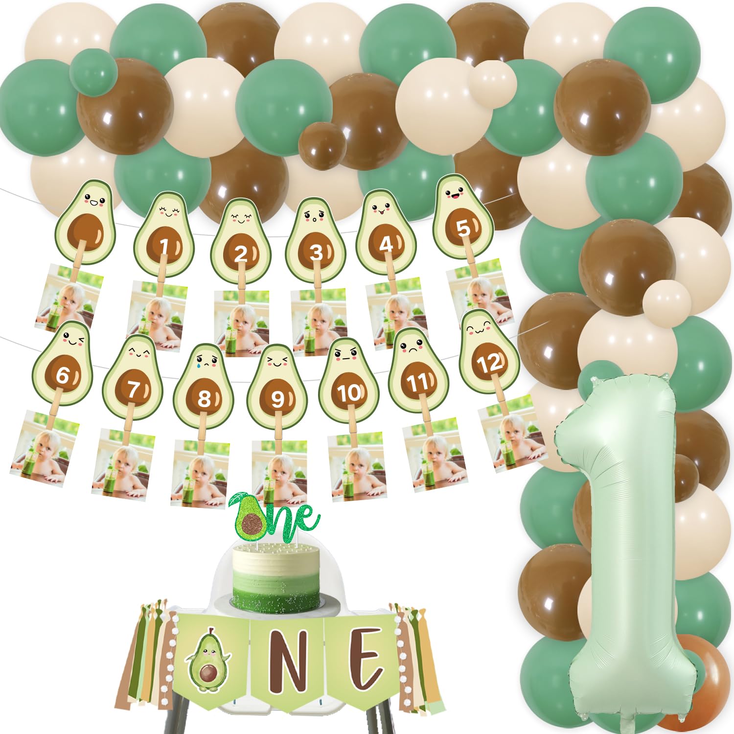 Amazon.com: Avocado 1st Birthday Decorations, Avocado Green Brown ...