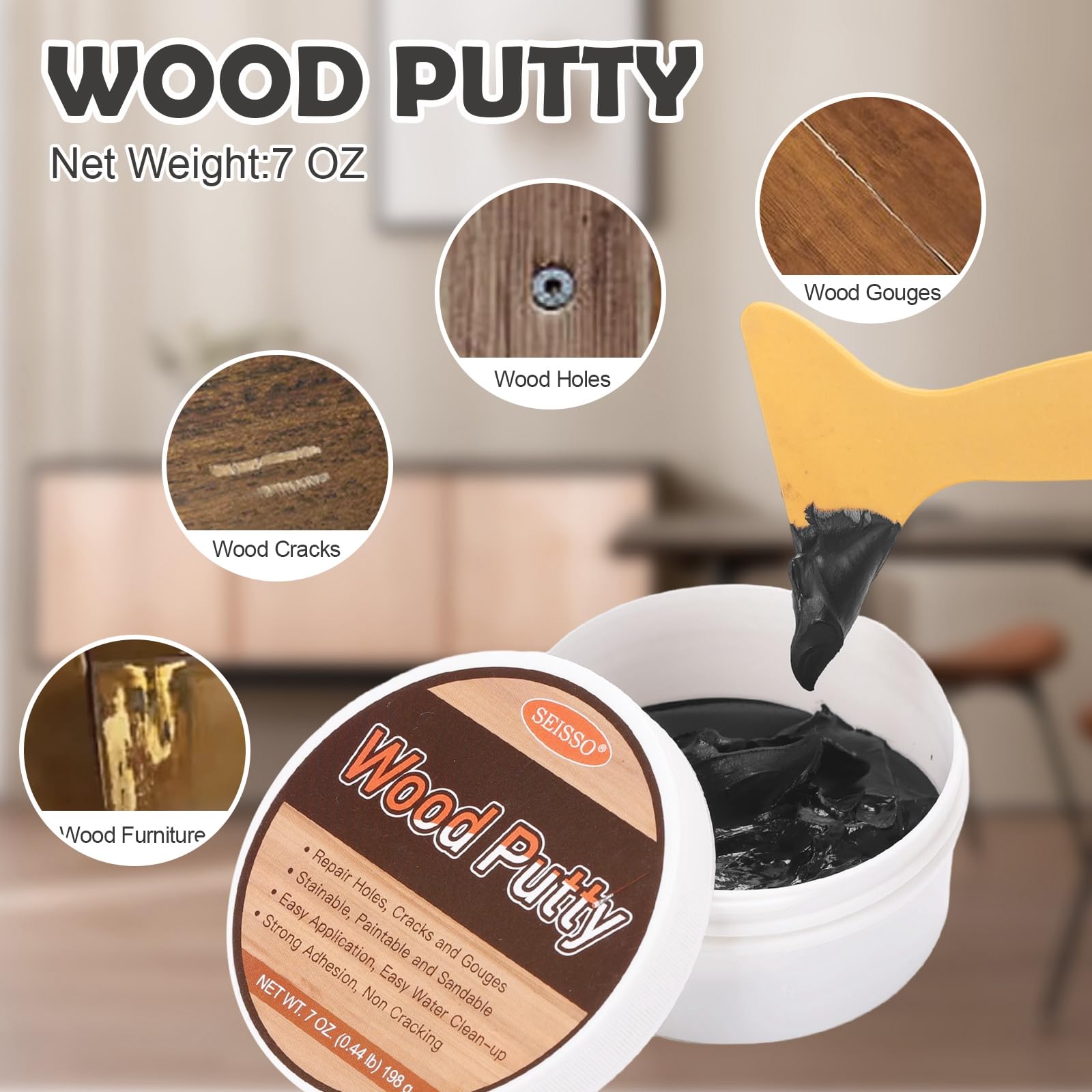 Snapklik.com : SEISSO Wood Putty, Black Wood Filler Paintable, Wood Putty Outdoor Waterproof ...