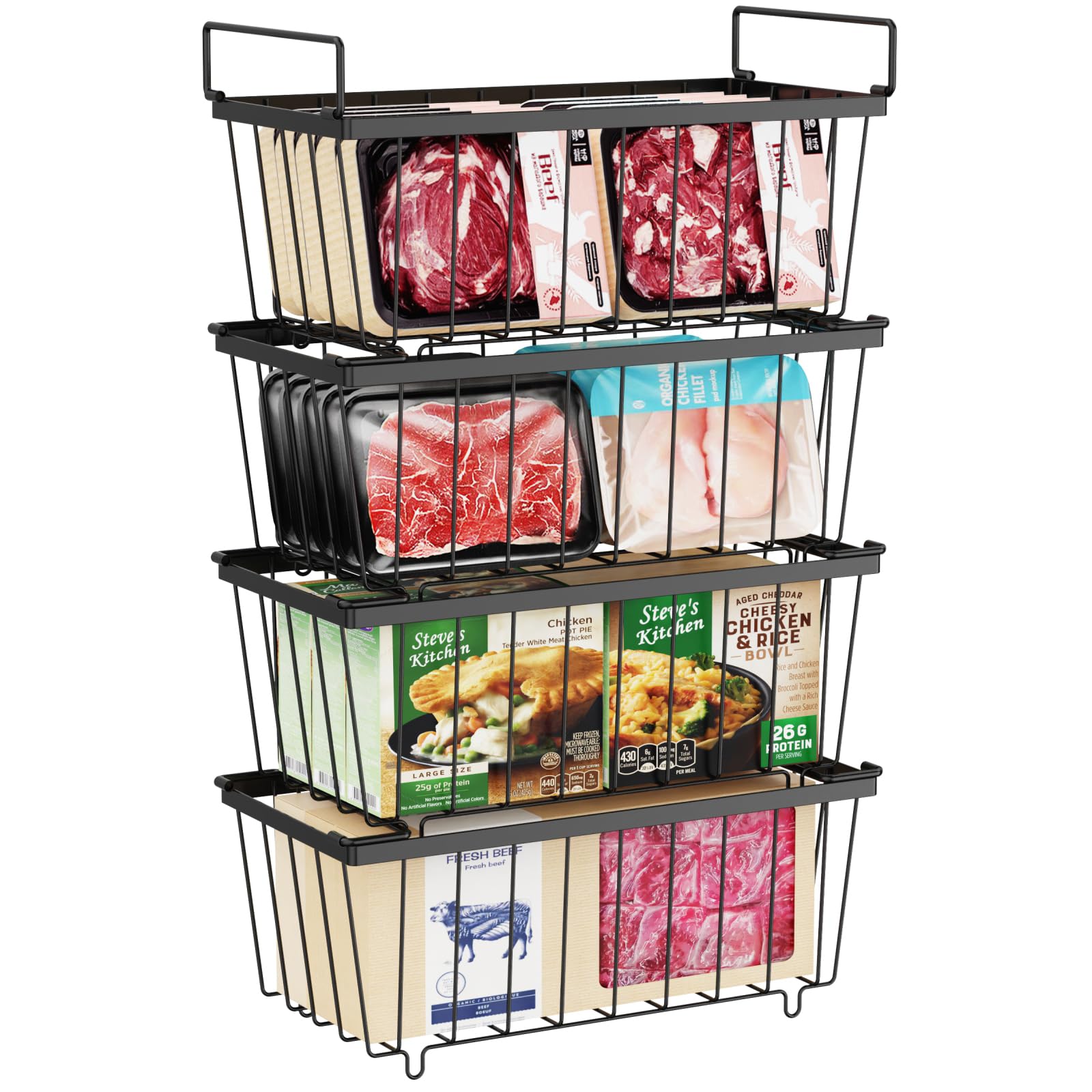 iSPECLE Chest Freezer Baskets - 4 Pack Stackable Freezer Organiser for ...