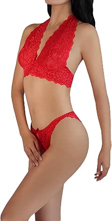 Sexy Ly Lencería Erótica Conjunto de Brasier y Bragas para Mujer con Encaje y Malla Transparente ...