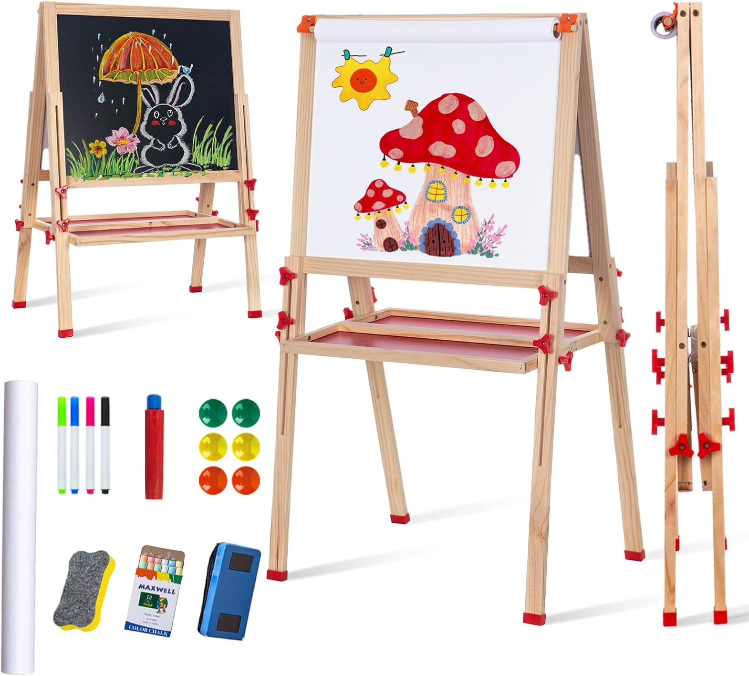 Amazon.com: Wooden Adjustable Easel for Kids,Quick-Fold Kids Easel with ...