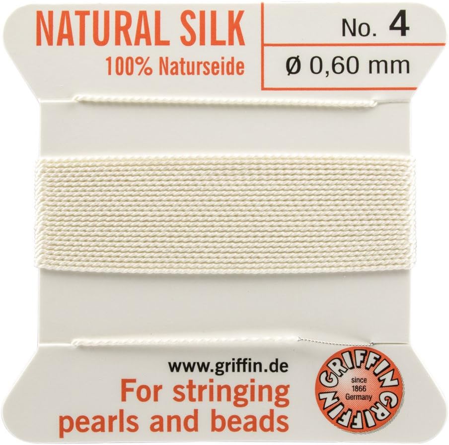 Griffin 100% Natural Silk Beading Cord String Thread - White - 2 metres ...