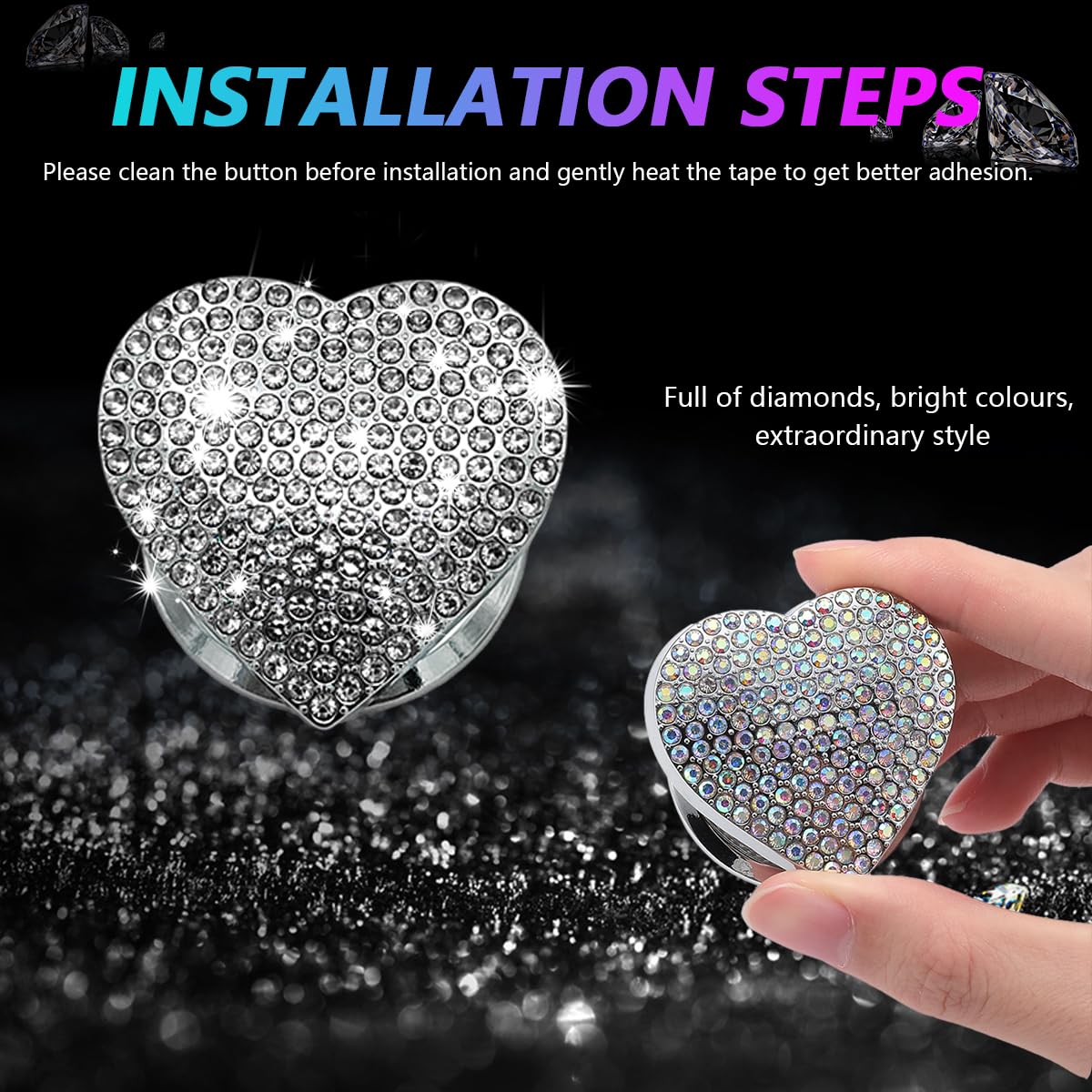Snapklik.com : Sylvil Bling Car Engine Start Button Cover, Heart Shape ...