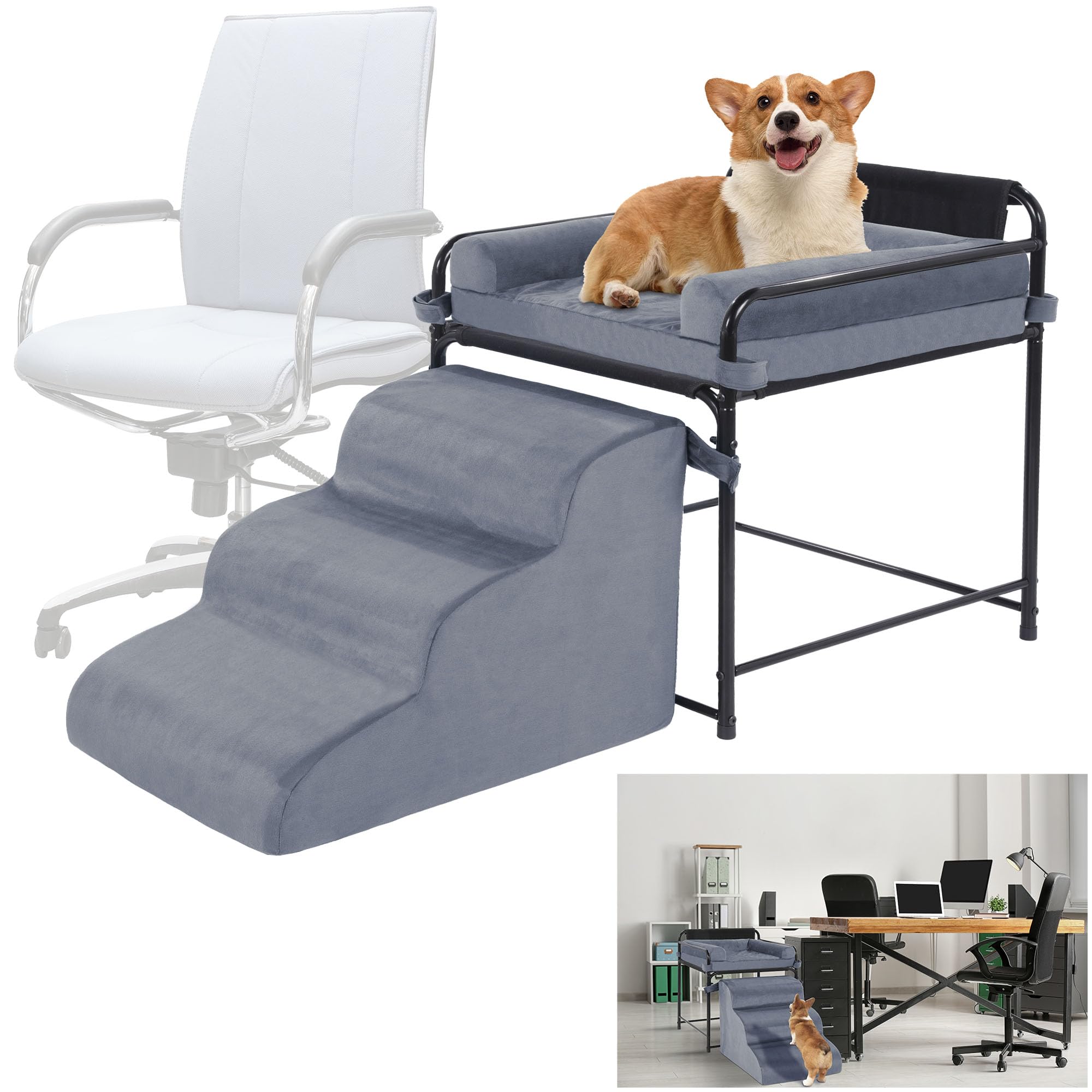 Amazon.com: ROYALAY Dog Office Chair with Ramp, Dog Bed and 3-Step Pet ...