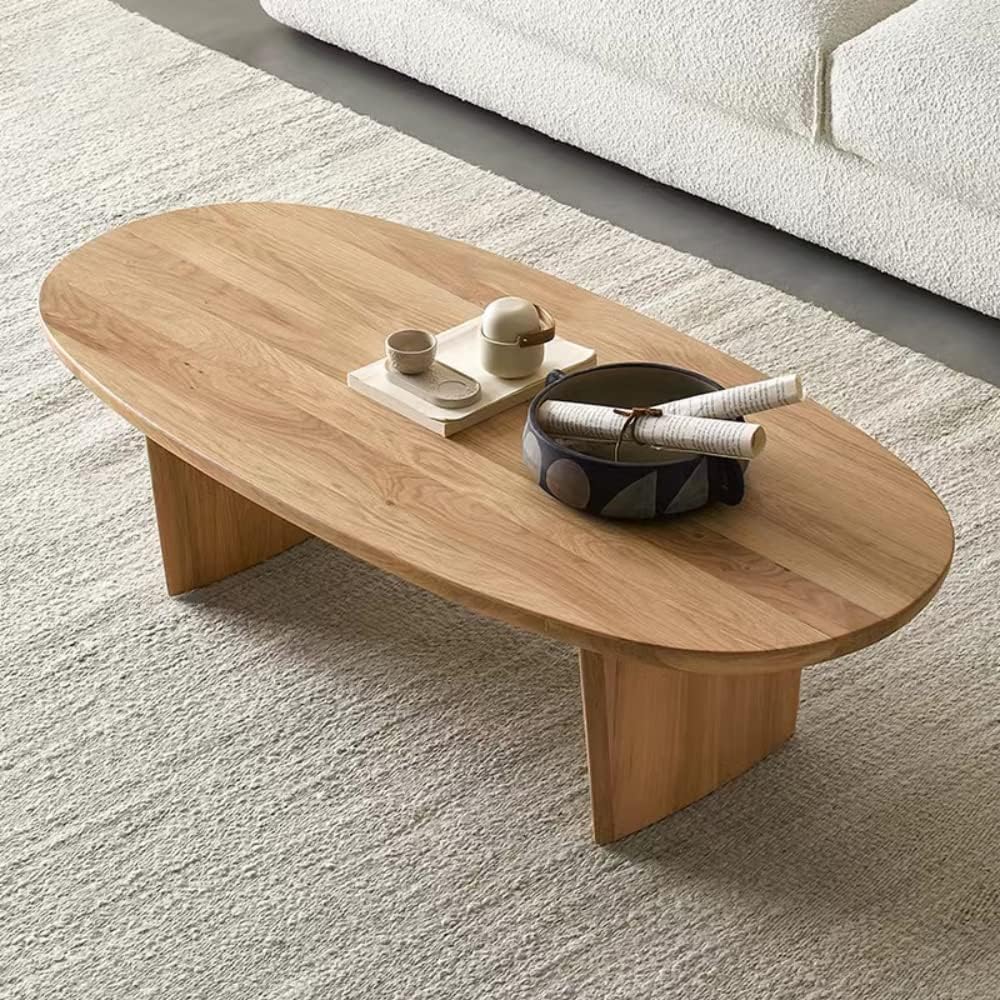 Amazon.com: BAYCHEER Wood Coffee Table with Double Pedestal Small Oval ...