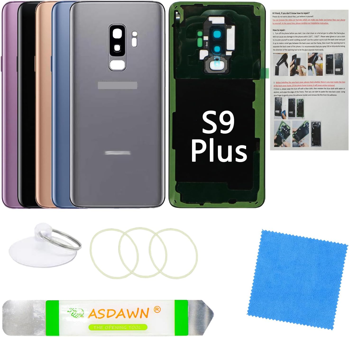 Amazon.com: Galaxy S9+ Replacement Rear Back Glass Cover with Pre ...
