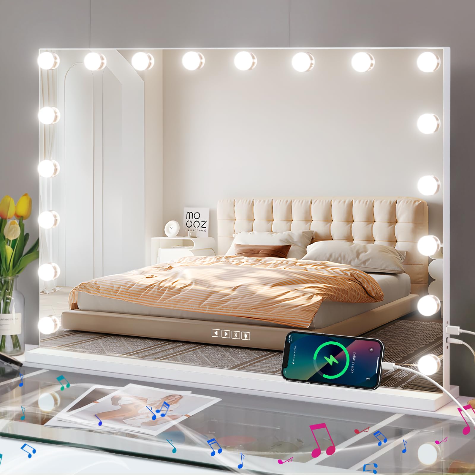 Amazon.com - Leishe Vanity Mirror with Lights and Speaker 32"x23" Large Hollywood Vanity Mirror ...