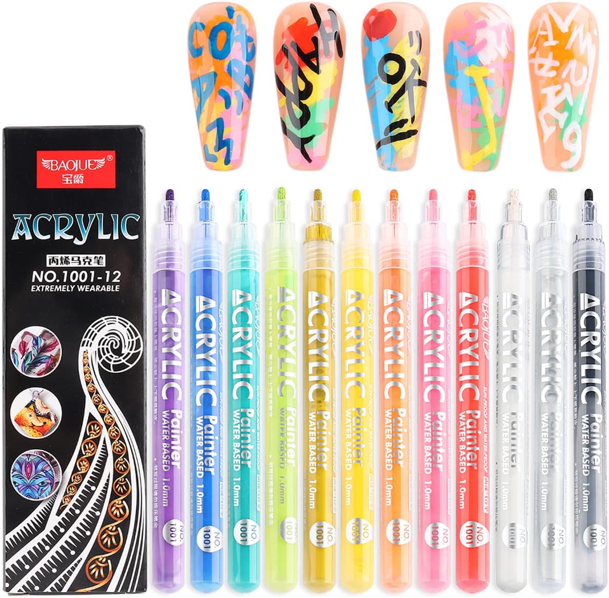 Amazon.com: Nail Art Graffiti Pen Set 12Pcs Waterproof Drawing Marker ...
