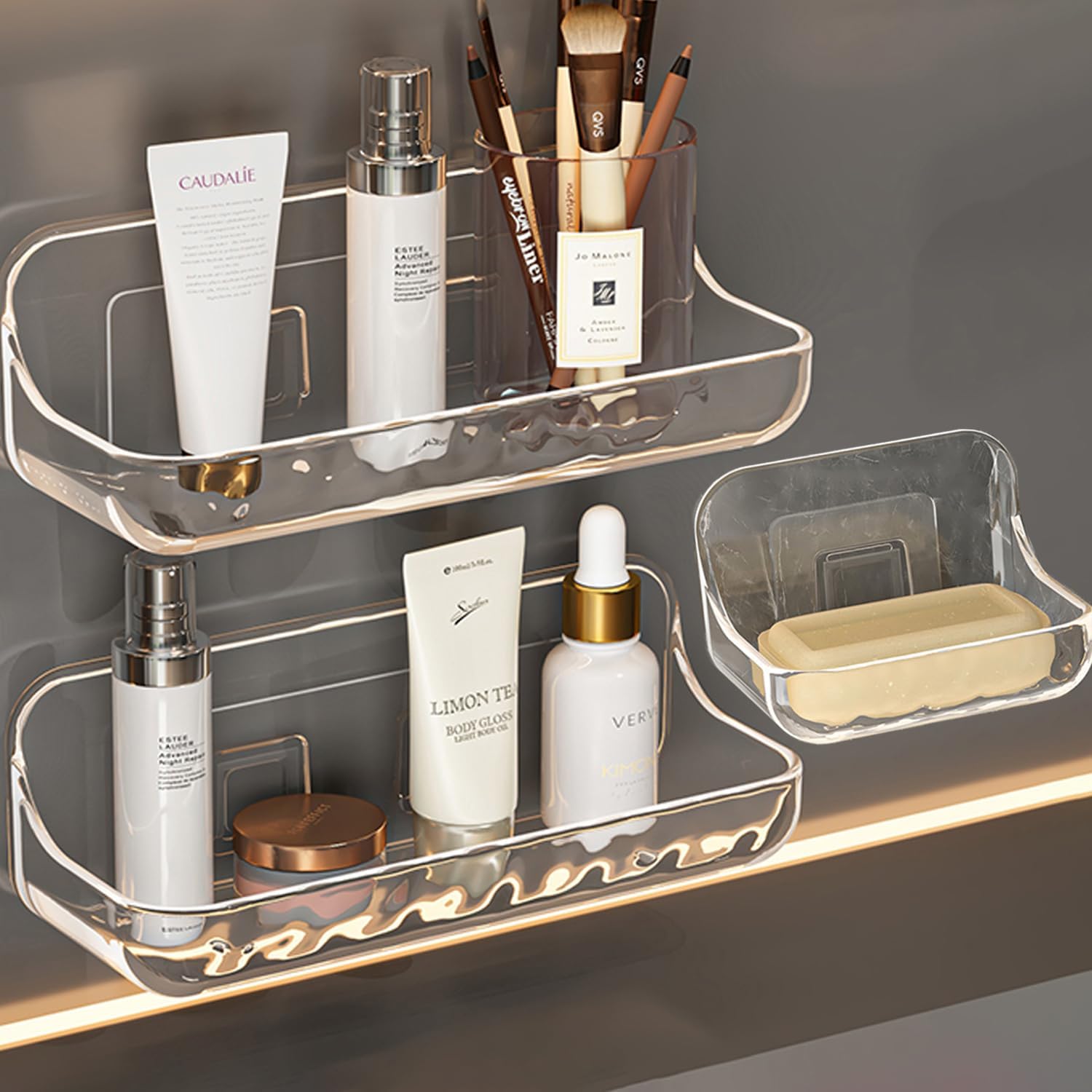 Amazon.com: Kawfle Adhesive Shower Caddy, 2 Pack Acrylic Bathroom ...