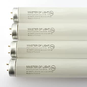 F40CW (4 Pack) 4ft Fluorescent Tube Light Bulb 40W 40 Watt T12 Cool White 4100K 1.5 Diameter ...