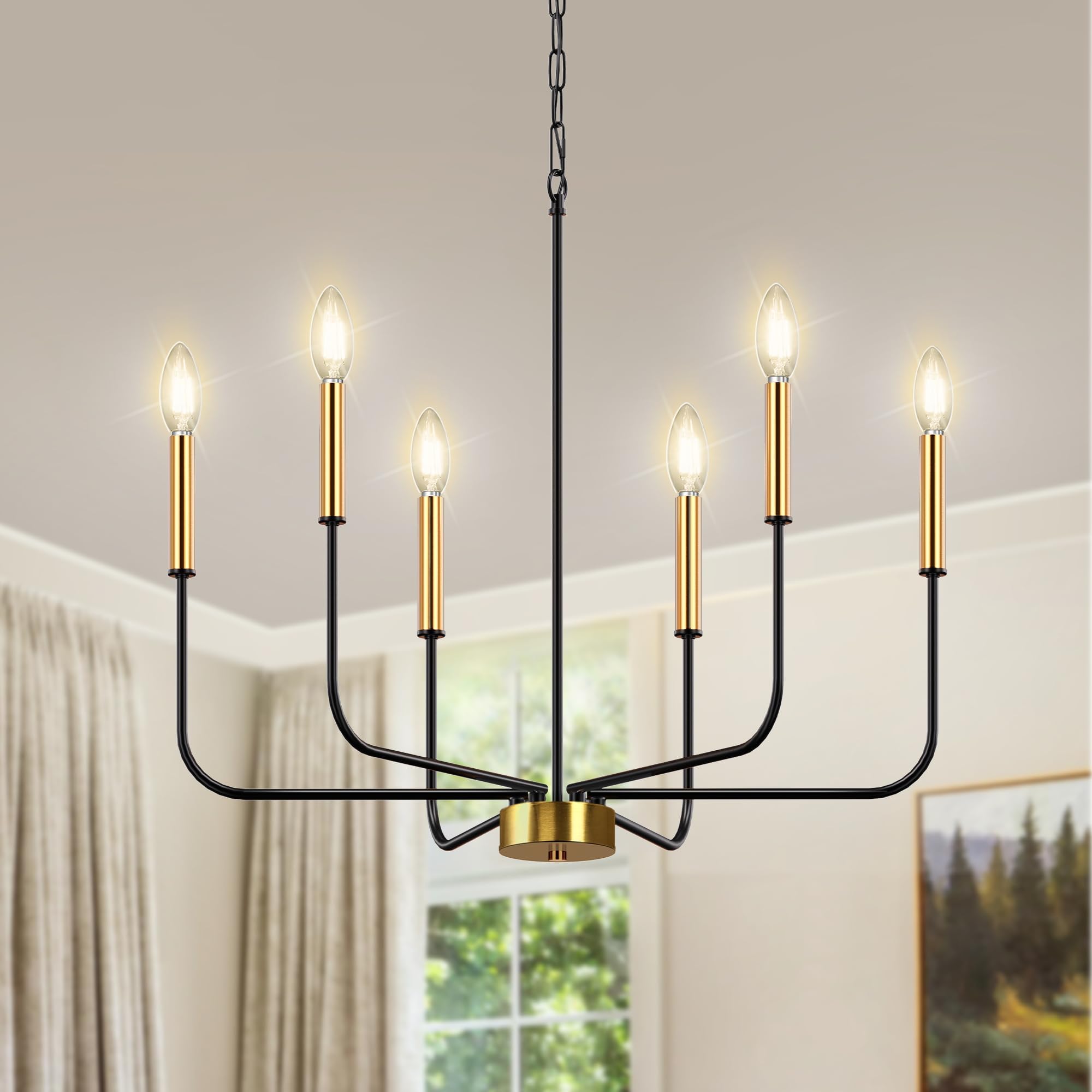 DORESshop 6-Light Black and Gold Farmhouse Chandeliers for Dining Room ...