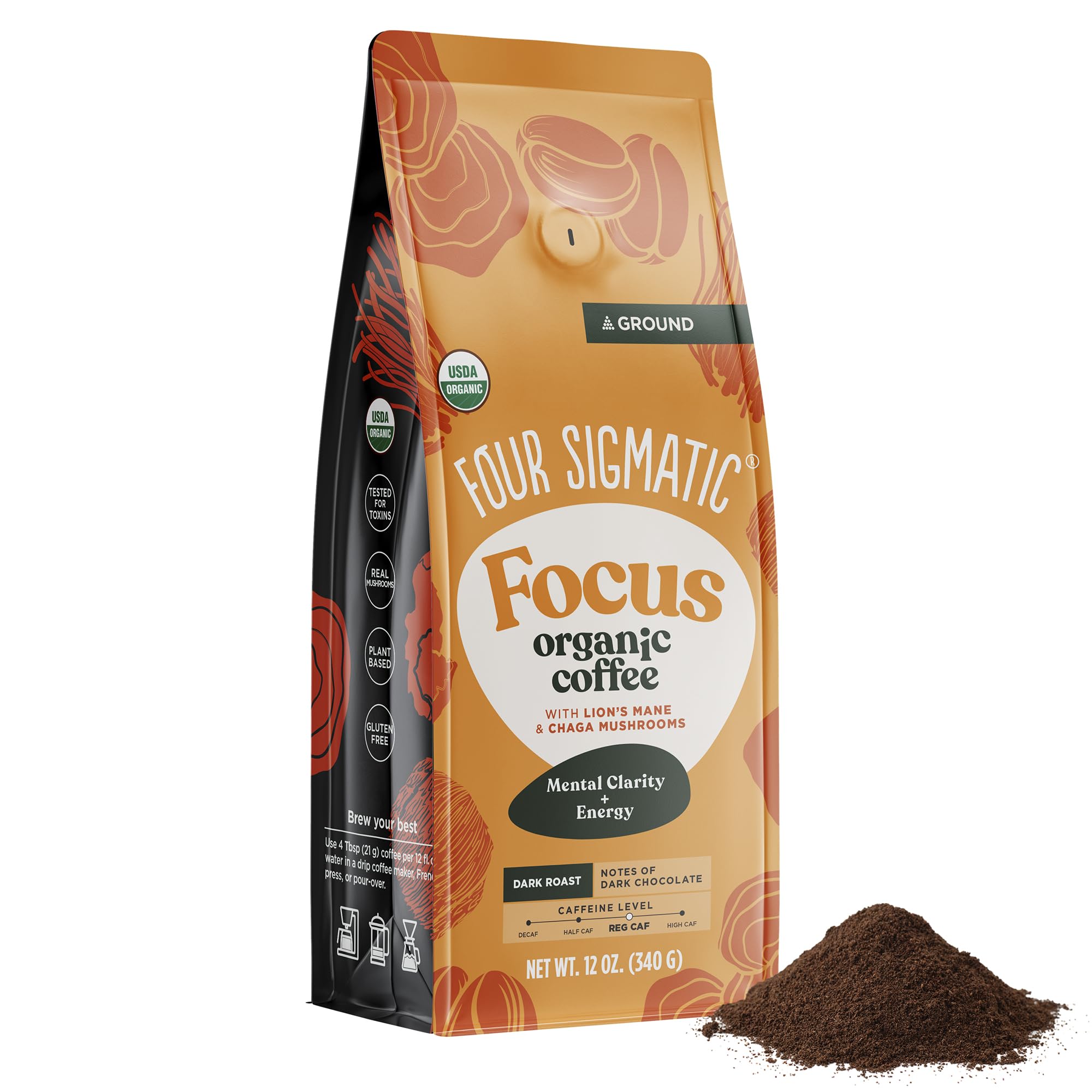 Amazon.com : Four Sigmatic Focus Mushroom Coffee | Organic Ground ...