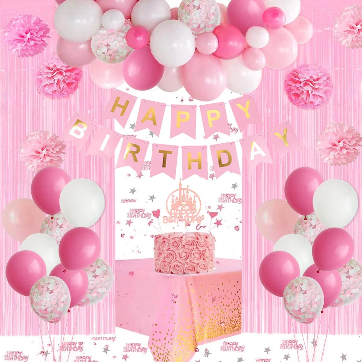 Amazon.com: Pink Birthday Party Decorations, Happy Birthday Decorations for Girls Women, Pink ...
