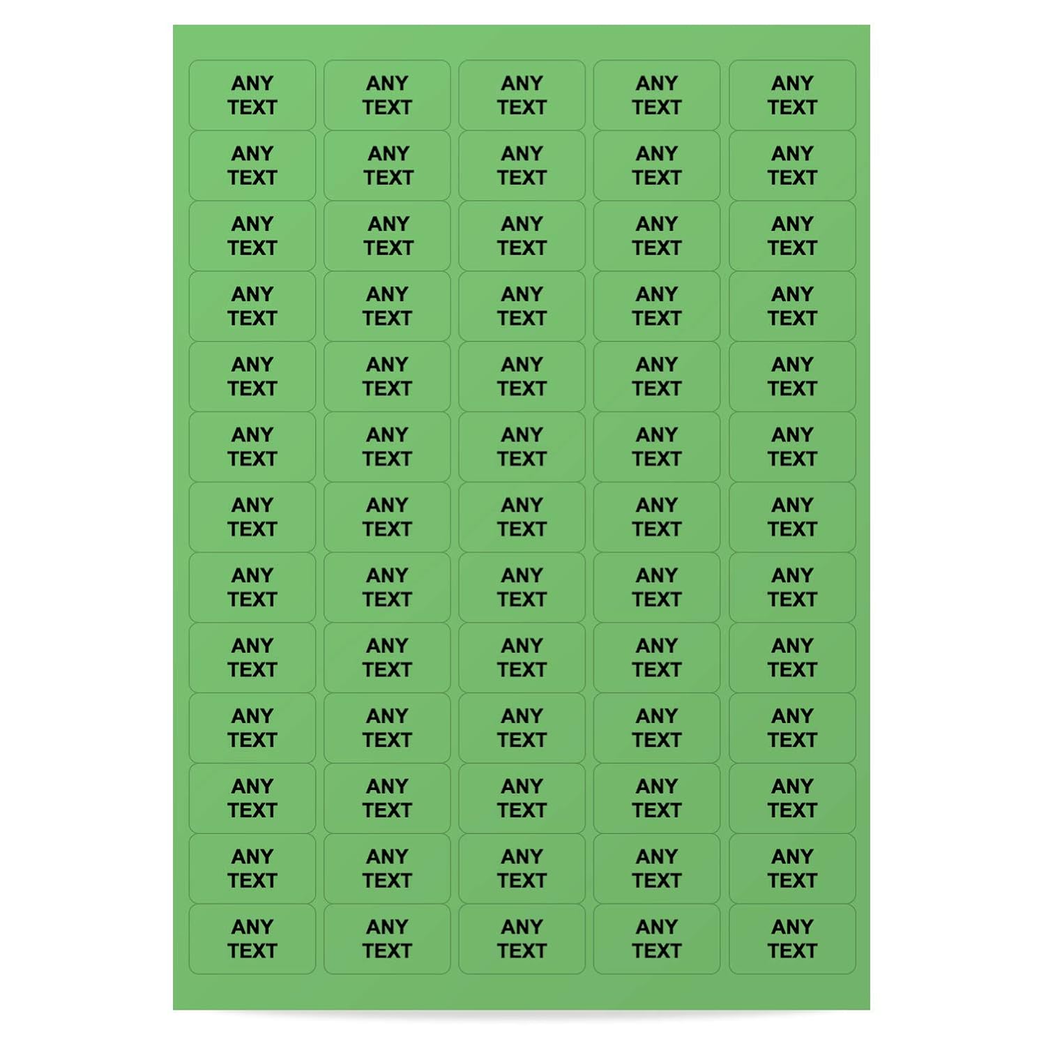 Custom mini labels, 65 per sheet, green personalised self adhesive ...