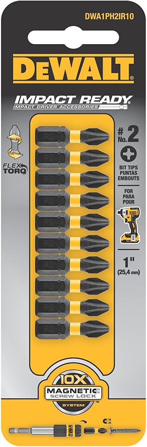 DeWalt DWAF1PH2IR10 Impact-Ready #2 Phillips Bit Tip, 1 In., 10-Pk ...