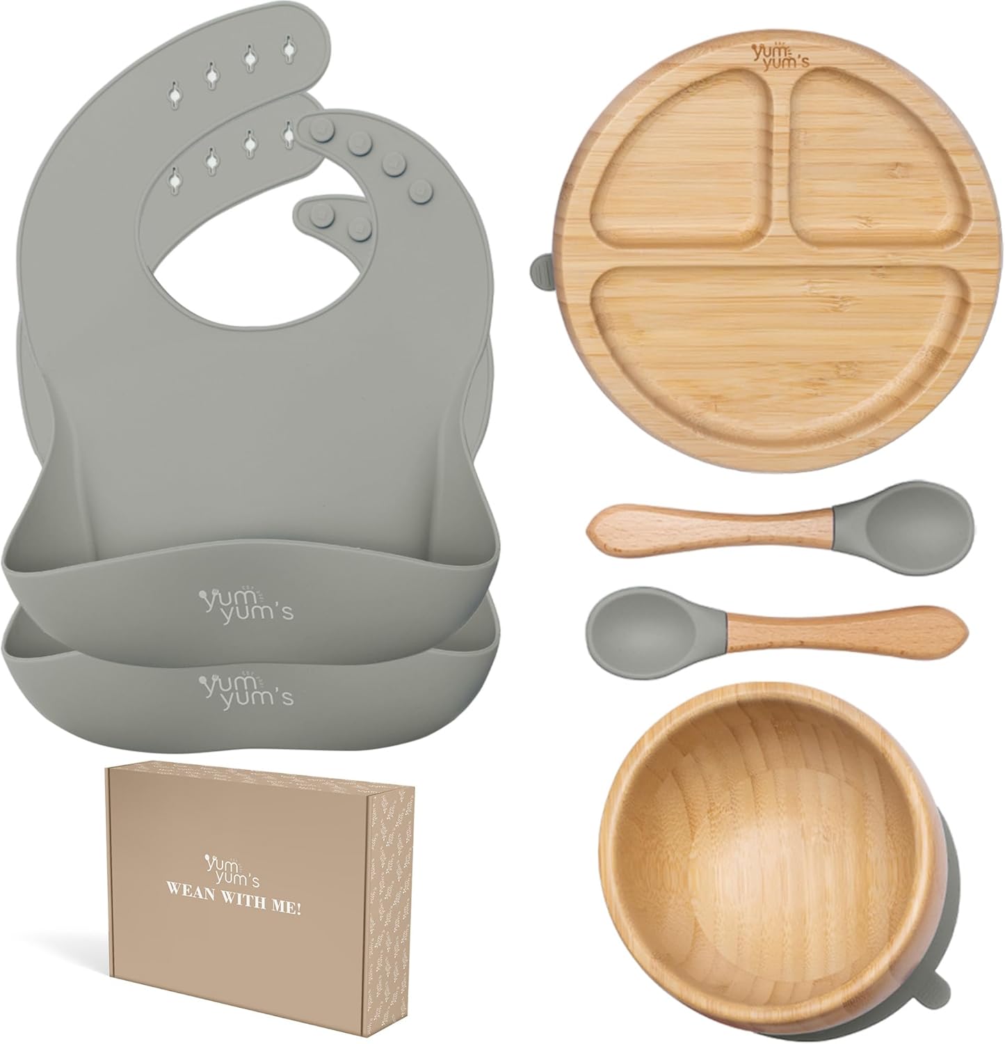 Yum Yum's Set of 6, Baby Feeding Set, Baby Plates with Suction, Bamboo ...