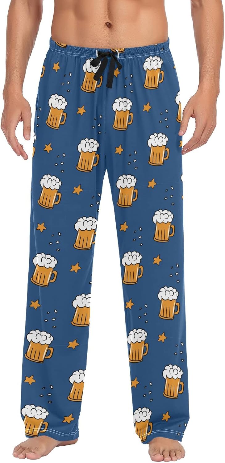 Amazon.com: Beer Mug on Navy Blue Mens Pajama Pants Lounge Men's Pajama ...