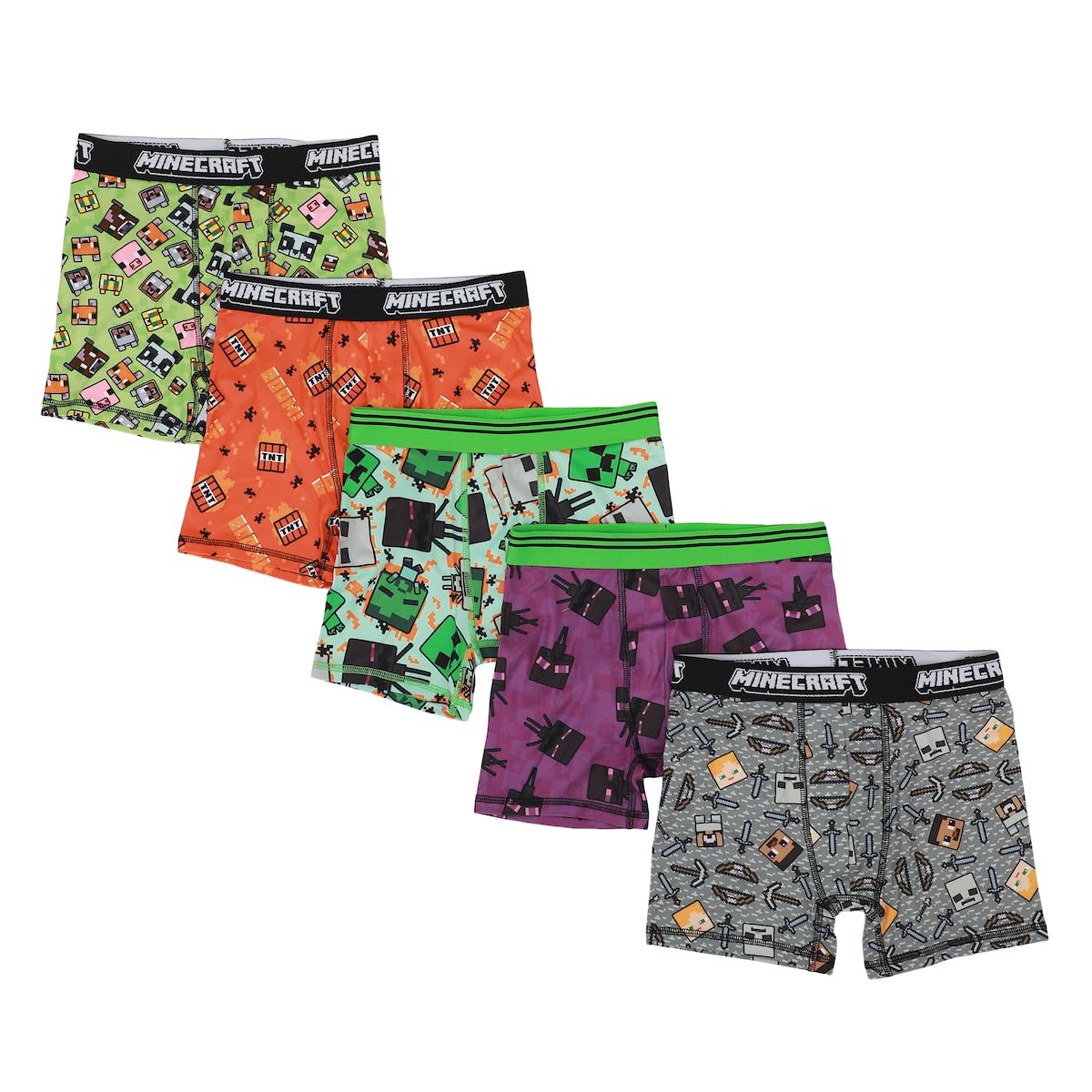 Snapklik.com : Bioworld Youth Boys Minecraft Boxer Brief Underwear 5-Pack
