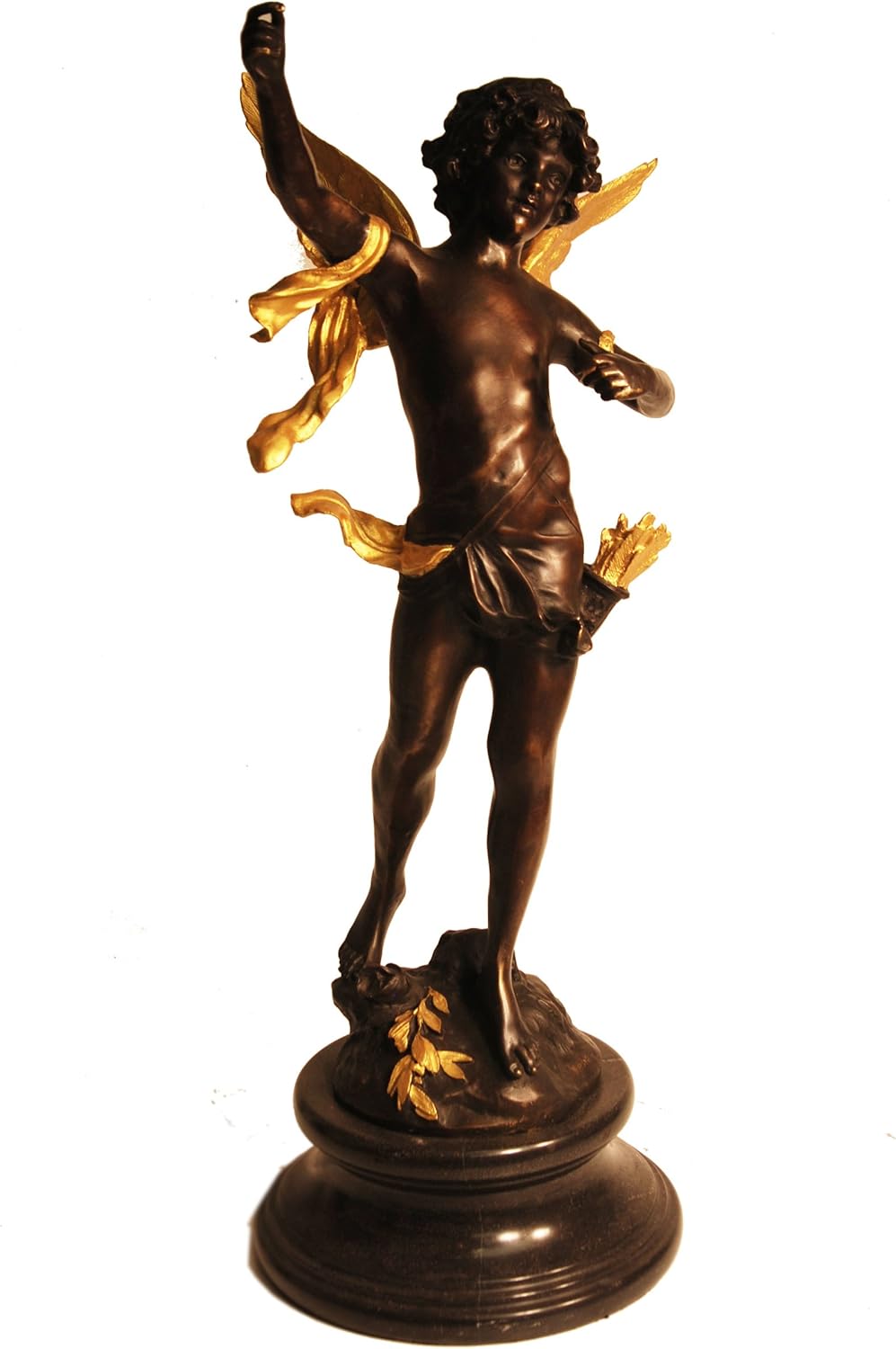 Amazon.com: Large Cupid with Gold Wings and Accents Handmade All Bronze ...