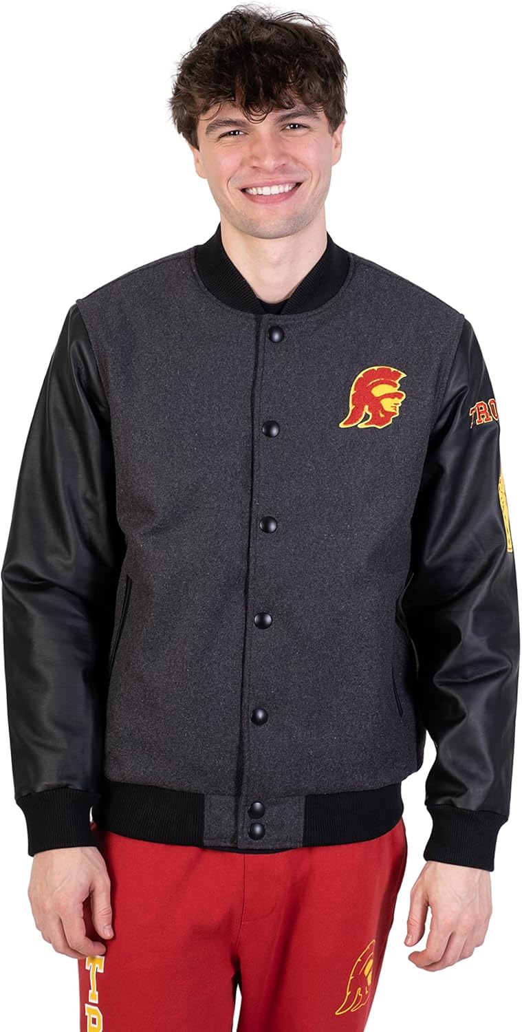 Ultra Game NCAA Men's Full-Zip Classic Varsity Jacket