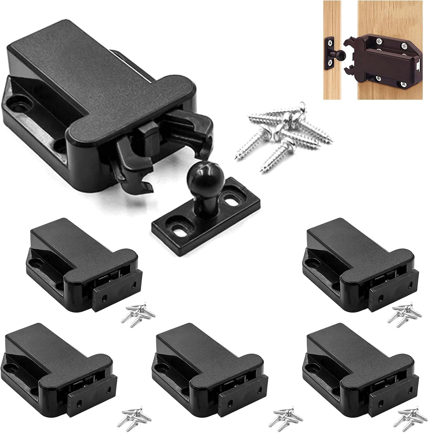 6Pcs Push Touch Release Catch Latch Black ABS Plastic Push to Open Door ...
