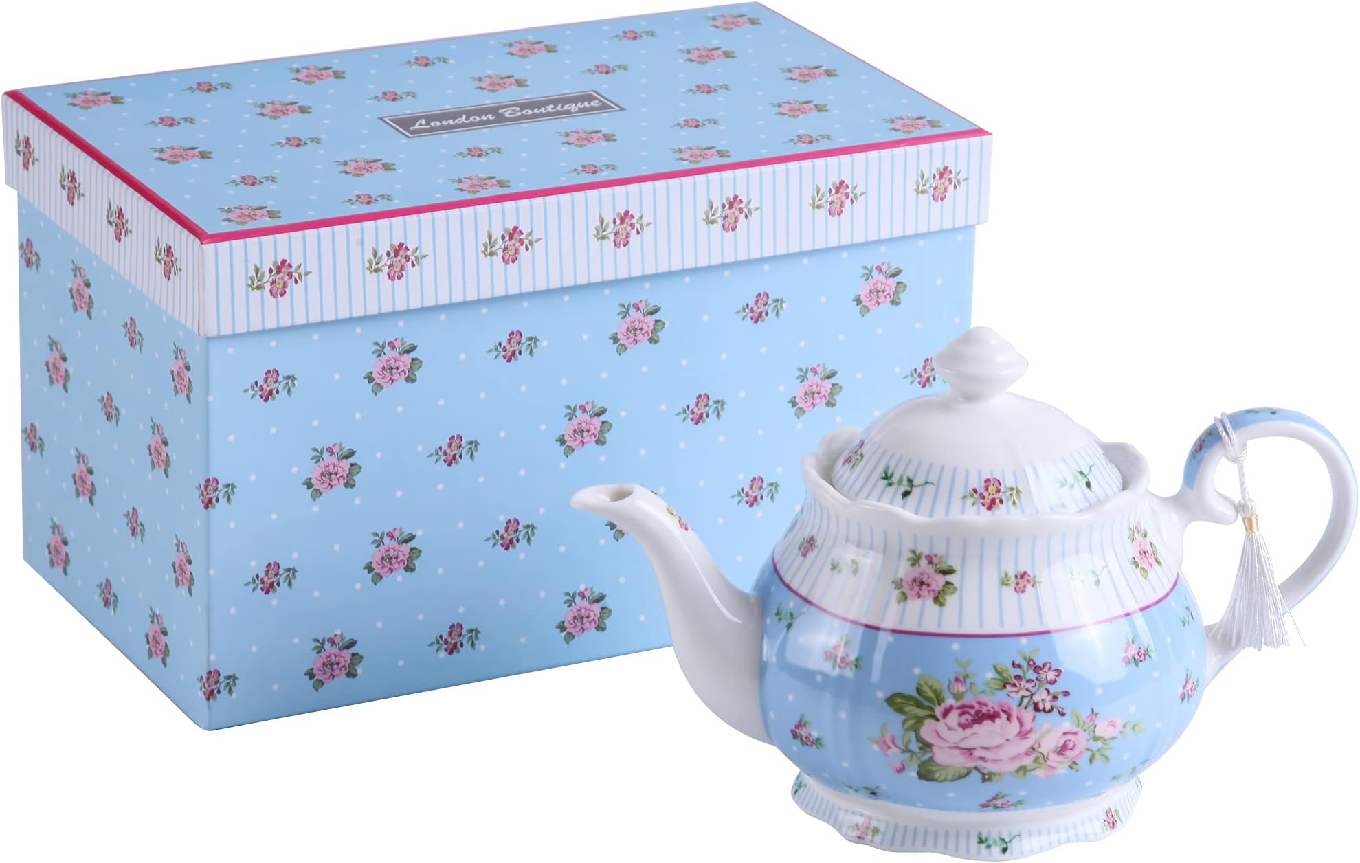 YOLIFE Flowering Shrubs Porcelain Teapot 800ml (4 Cup), Vintage Floral ...