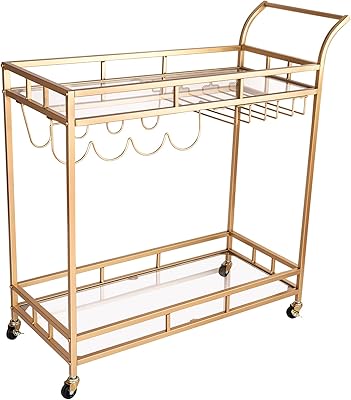Amazon.com - IDEALHOUSE Gold Bar Cart, 2 Tier Bar Carts for The Home, Bar Carts with 4 Wheels ...