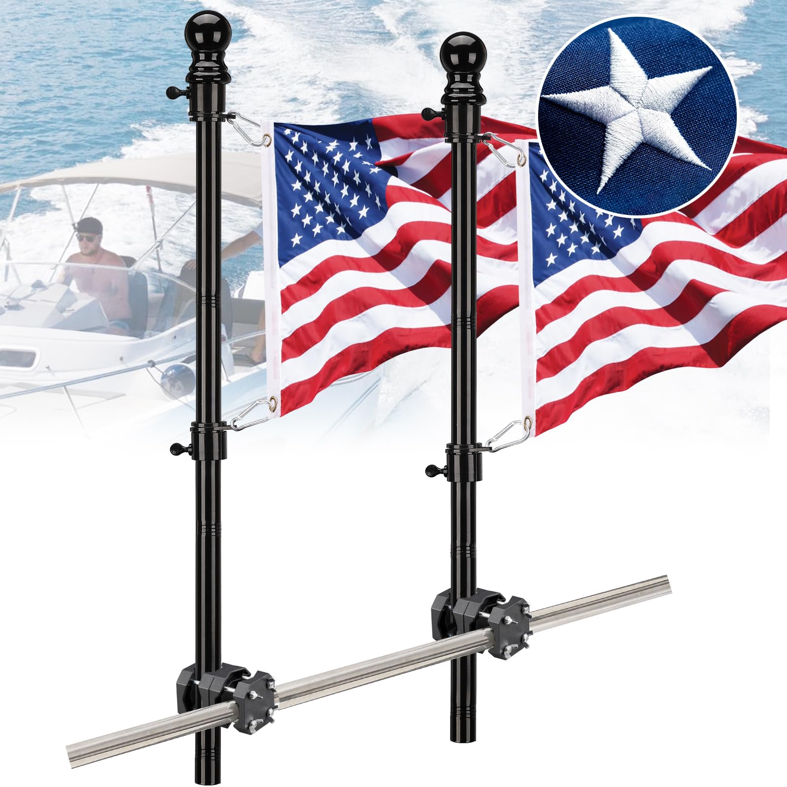 Amazon.com : Boat Flag Pole Kit with American Flag - 15-48" Rustproof ...